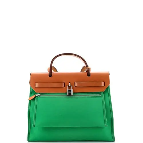 Hermès Herbag Zip Berline 31 Vache Canvas And Leather - Green