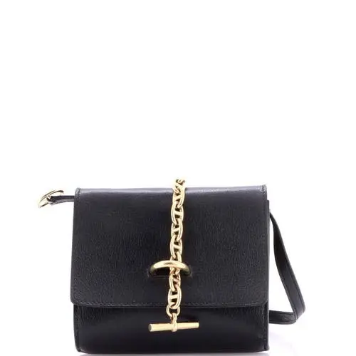 Hermès Chaine D'ancre Compact Wallet On Strap Chevre Mysore - Black