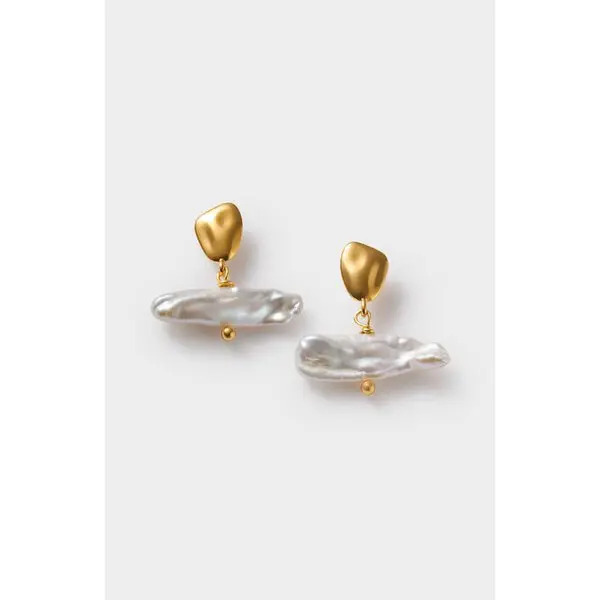 KATIE LOXTON Sol Pearl T-bar Earrings - Gold Coated