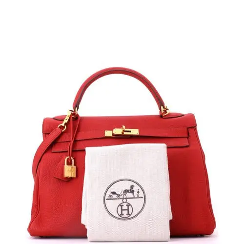 Hermès Kelly Handbag Red Togo 32 With Gold Hardware