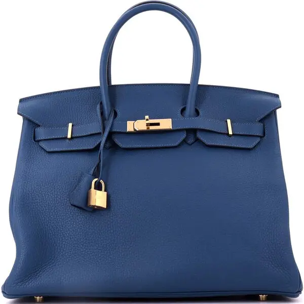 Hermès Birkin Handbag Blue Clemence With Gold Hardware 35 - Deep Blue