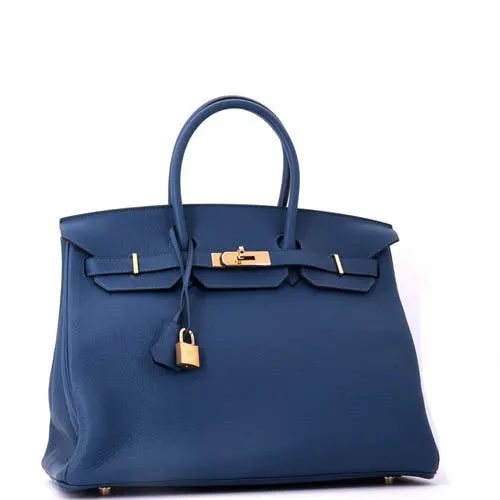 Hermès Birkin Handbag Blue Clemence With Gold Hardware 35 - Deep Blue