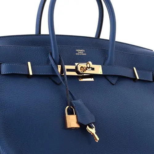 Hermès Birkin Handbag Blue Clemence With Gold Hardware 35 - Deep Blue