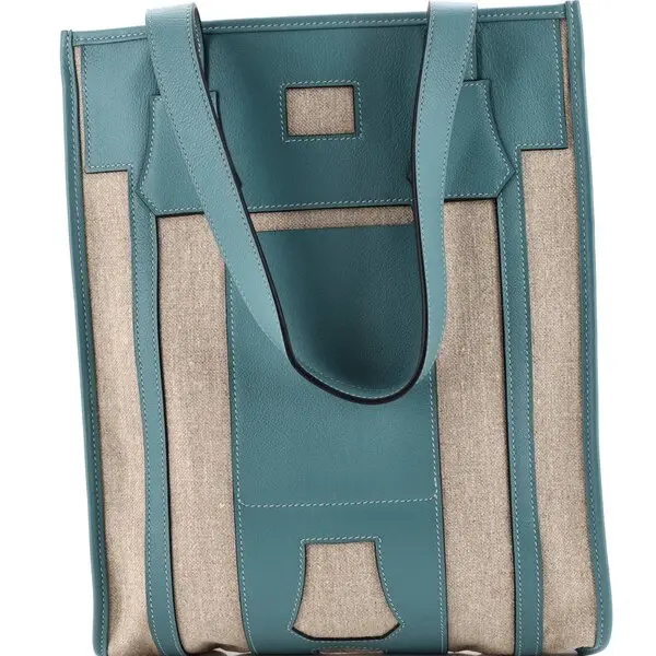 Hermès Petit H Bell Tote Toile And Leather Pm - Blue