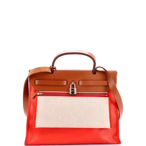 Hermès Herbag Zip Berline Vache Canvas And Leather 31 - Red