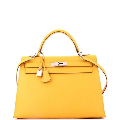 Hermès Kelly Handbag Yellow Epsom With Palladium Hardware 32 - Soleil