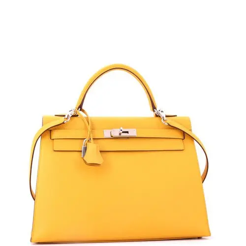 Hermès Kelly Handbag Yellow Epsom With Palladium Hardware 32 - Soleil