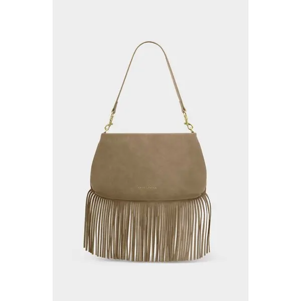 KATIE LOXTON Cali Fringe Small Shoulder Bag - Taupe Suedette