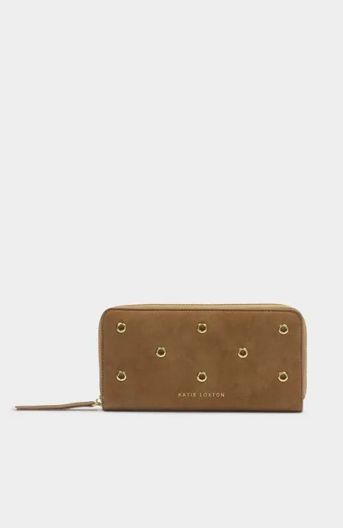 KATIE LOXTON Large Purse - Caramel Suedette With Eyelets