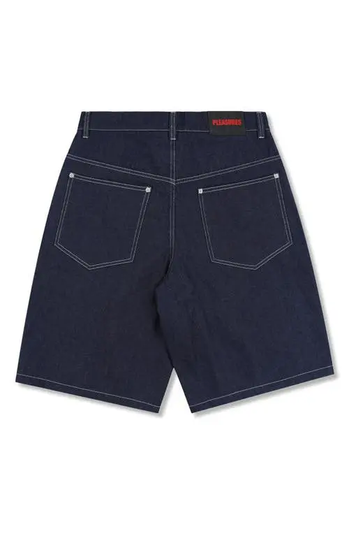 PLEASURES X Zero Skateboards Skull Embroidered Denim Shorts