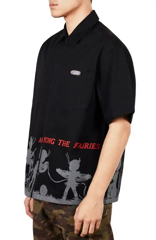 PLEASURES Fairies Relaxed Fit Cotton Zip Shirt