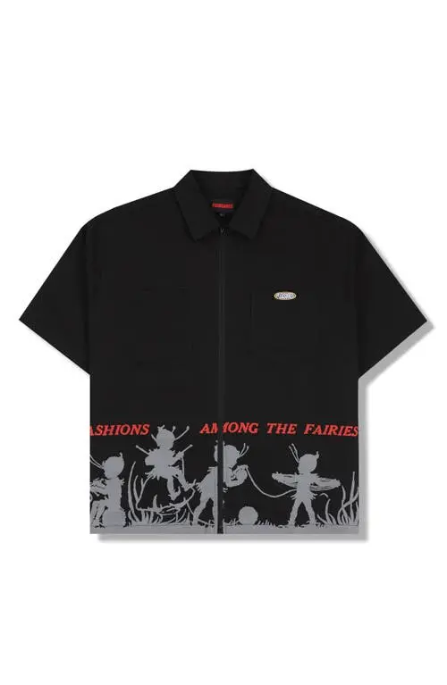 PLEASURES Fairies Relaxed Fit Cotton Zip Shirt