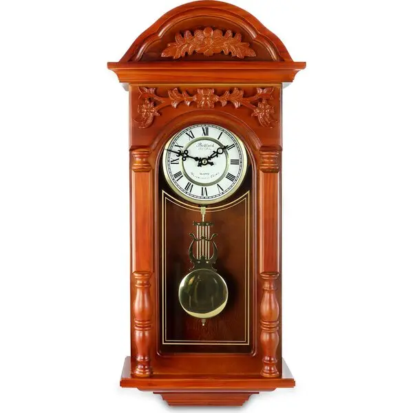 BEDFORD CLOCK COLLECTION 27.5in Oak Finish Pendulum Wall Clock - Warm Oak