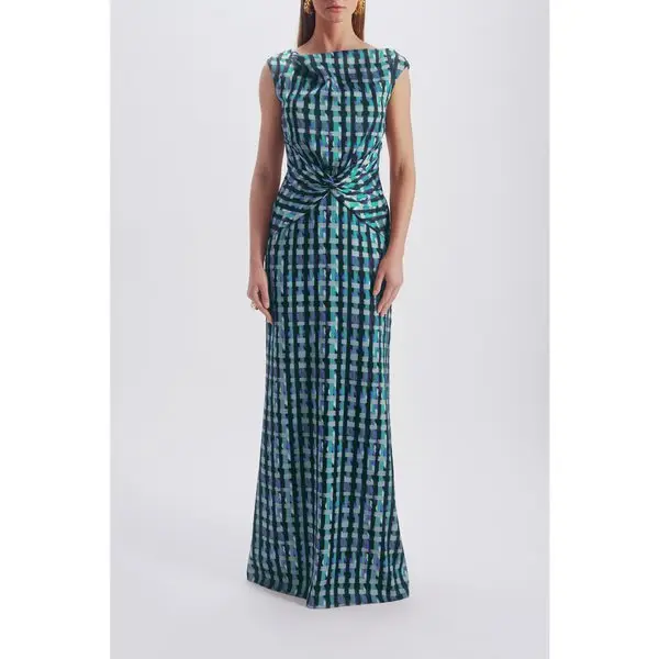 Amsale Printed Twist Knot Gown - Purple-multi