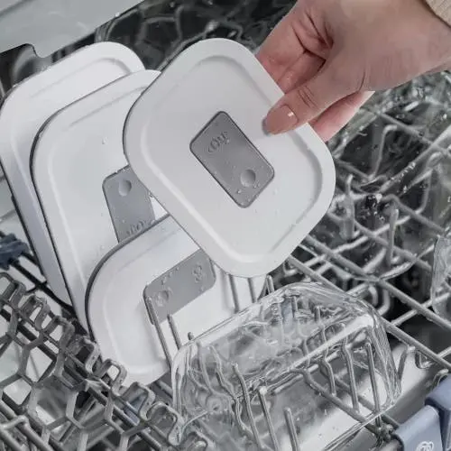 OU Stackable Airtight Glass Food Storage Container Set With Microwave Valve And Leak Proof Lid