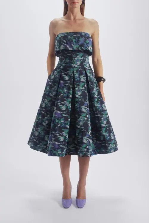 Amsale Printed Taffeta Laced Back Dress - Purple-multi