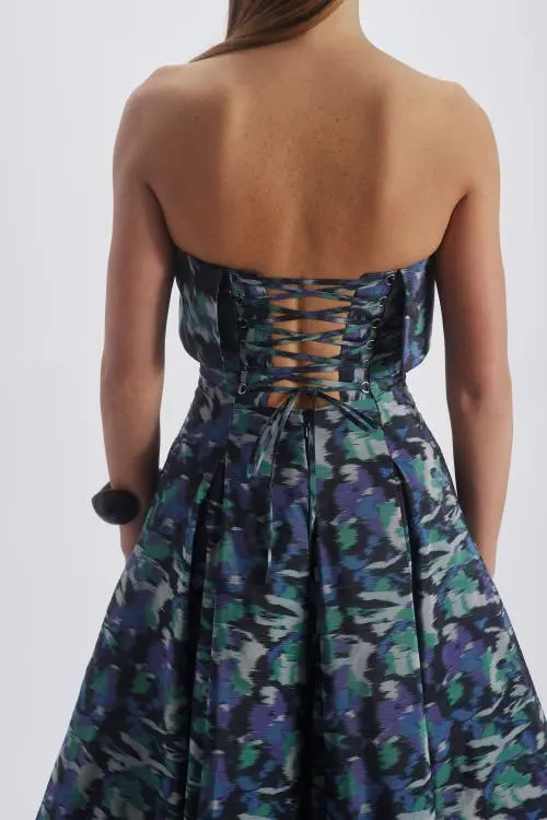 Amsale Printed Taffeta Laced Back Dress - Purple-multi