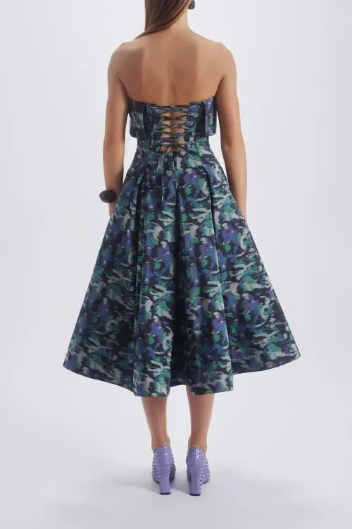 Amsale Printed Taffeta Laced Back Dress - Purple-multi