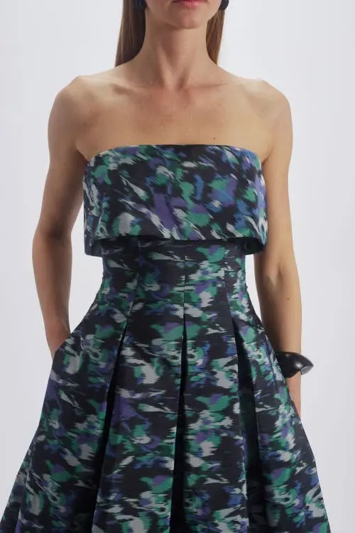 Amsale Printed Taffeta Laced Back Dress - Purple-multi
