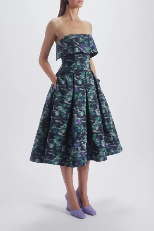 Amsale Printed Taffeta Laced Back Dress - Purple-multi