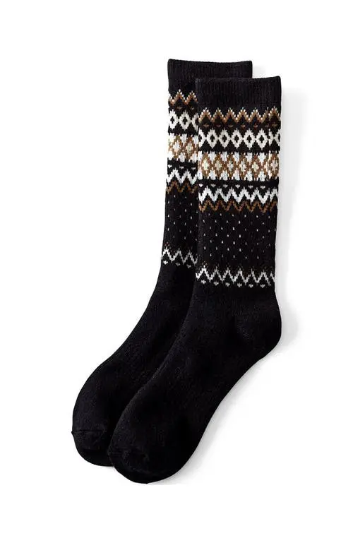 LANDS' END Thermaskin Heat Winter Boot Socks - Black/natural Fairisle