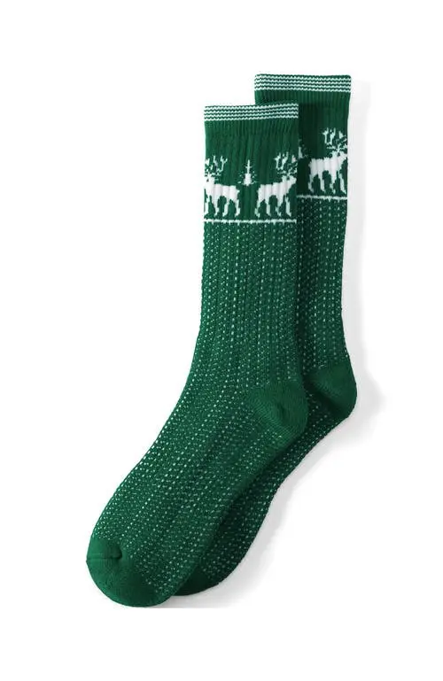 LANDS' END Thermaskin Heat Winter Boot Socks - Light Emerald Fairisle