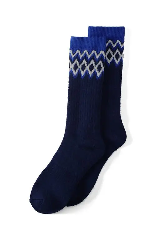 LANDS' END Thermaskin Heat Winter Boot Socks - Navy/lapis Fairisle