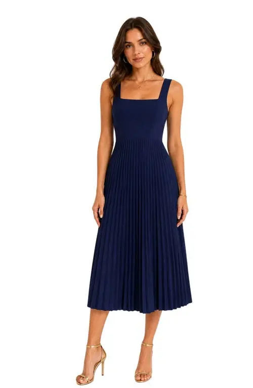 LOVE ALL TENNIS Eden Sheer Knit Midi Dress - Navy