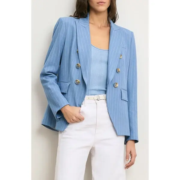 Veronica Beard Miller Pinstripe Dickey Jacket - Blue Jay Dove