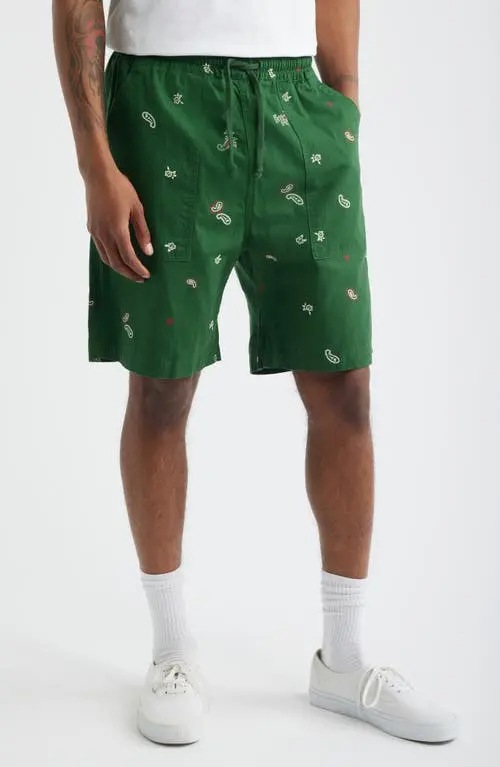 SERVICE WORKS Paisley Organic Cotton Poplin Chef Shorts - Forest