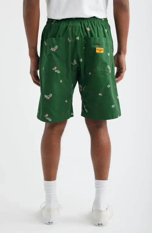 SERVICE WORKS Paisley Organic Cotton Poplin Chef Shorts - Forest