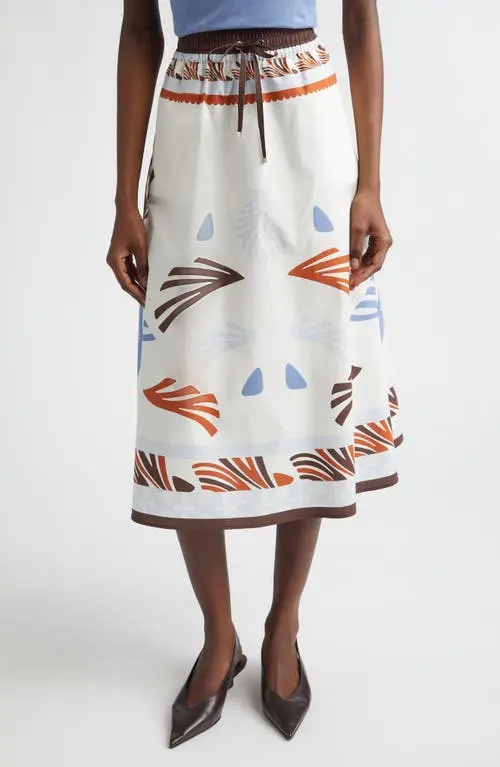 Herno Printed Cotton Midi Skirt - White Multi