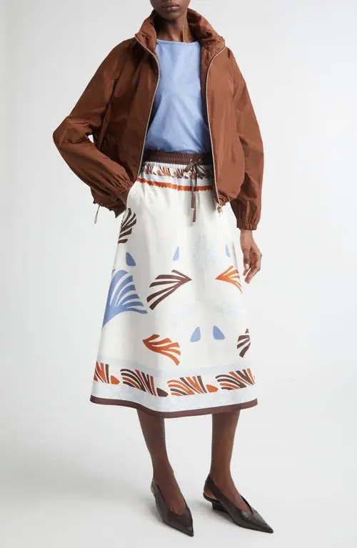 Herno Printed Cotton Midi Skirt - White Multi