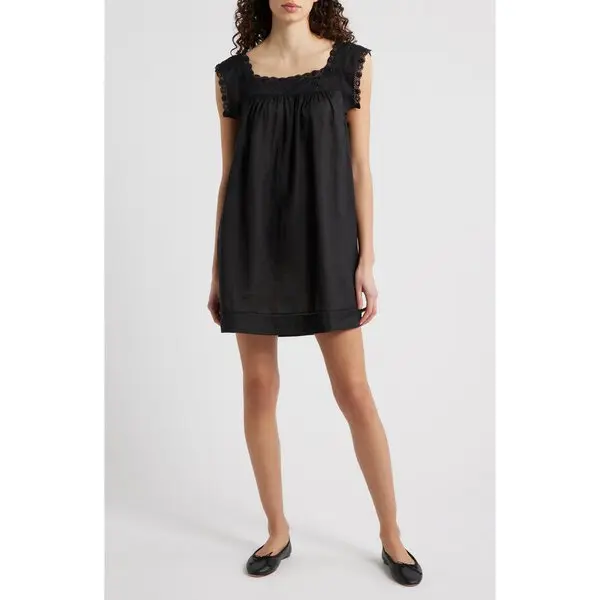 DÔEN Almadia Lace Trim Ramie Mini Dress - Black