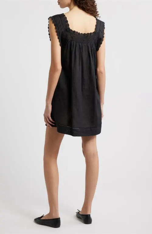DÔEN Almadia Lace Trim Ramie Mini Dress - Black