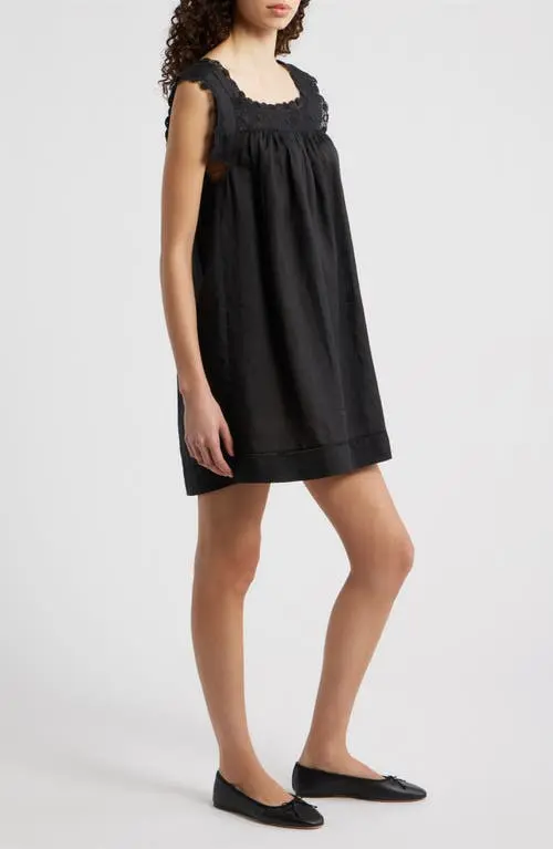 DÔEN Almadia Lace Trim Ramie Mini Dress - Black