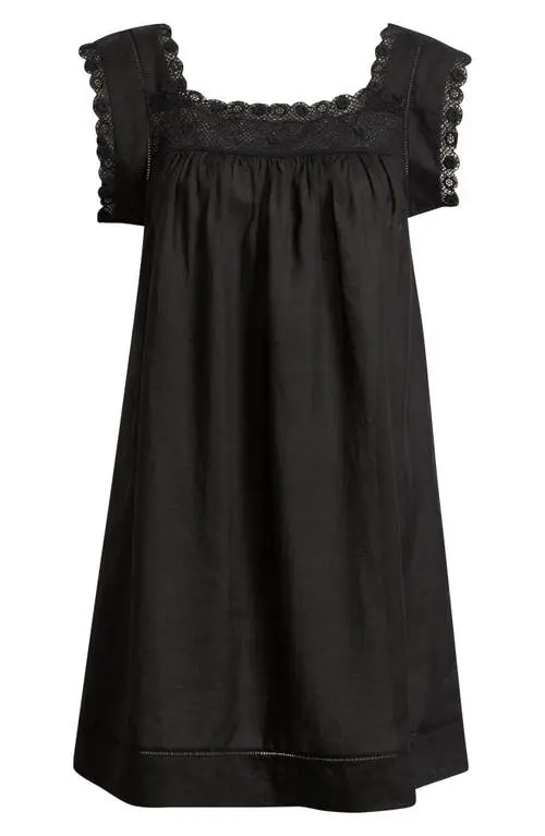 DÔEN Almadia Lace Trim Ramie Mini Dress - Black