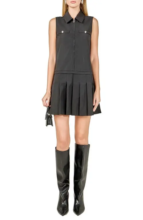 Endless Rose Sleeveless Pleated Zip-up Minidress - Black