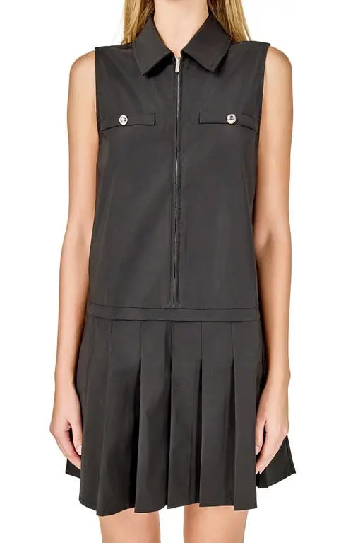 Endless Rose Sleeveless Pleated Zip-up Minidress