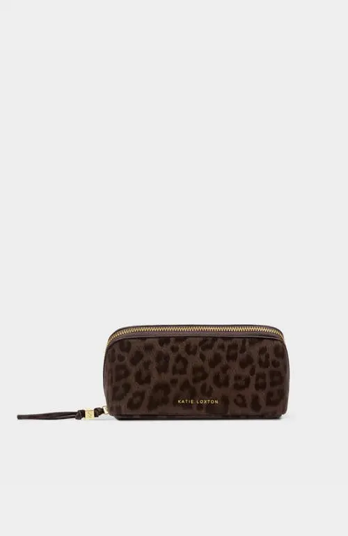 KATIE LOXTON Fold-out Mirror Make Up Bag - Chocolate Leopard