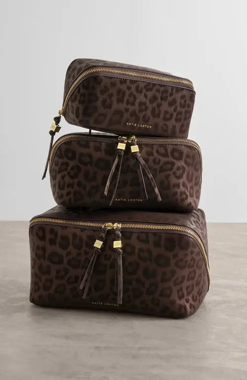 KATIE LOXTON Fold-out Mirror Make Up Bag - Chocolate Leopard