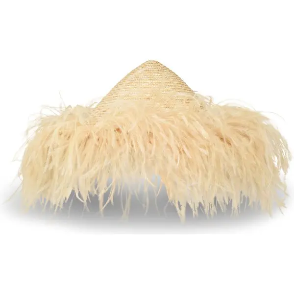 GIGI BURRIS MILLINERY Harriet Ostrich Feather Trim Straw Sun Hat - Natural