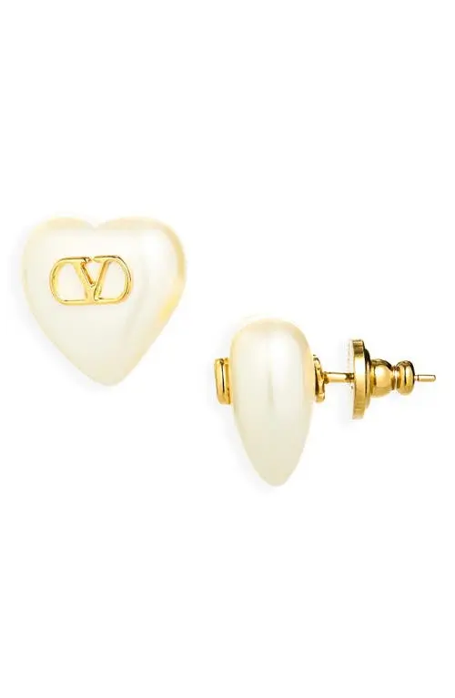 Valentino Garavani Vlogo Signature Faux Pearl Heart Stud Earrings - Gold/white