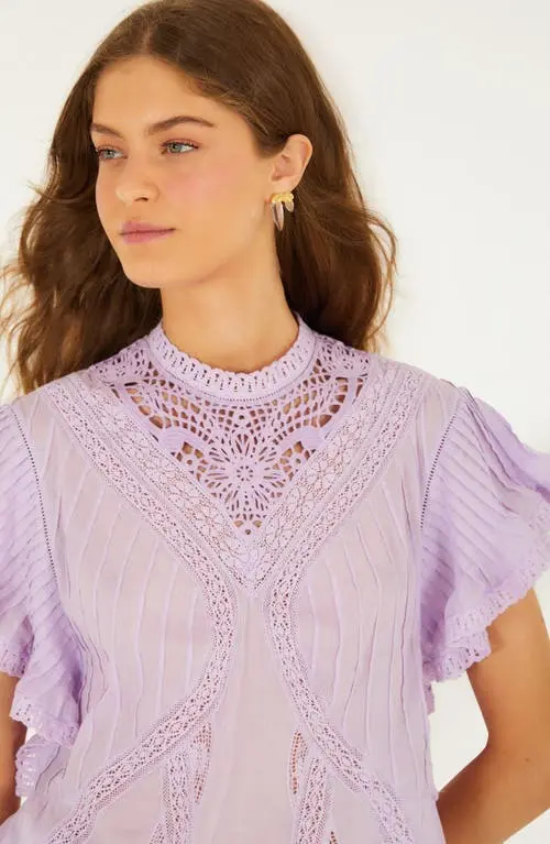 Farm Rio Lace Ruffle-sleeve Organic-cotton Top
