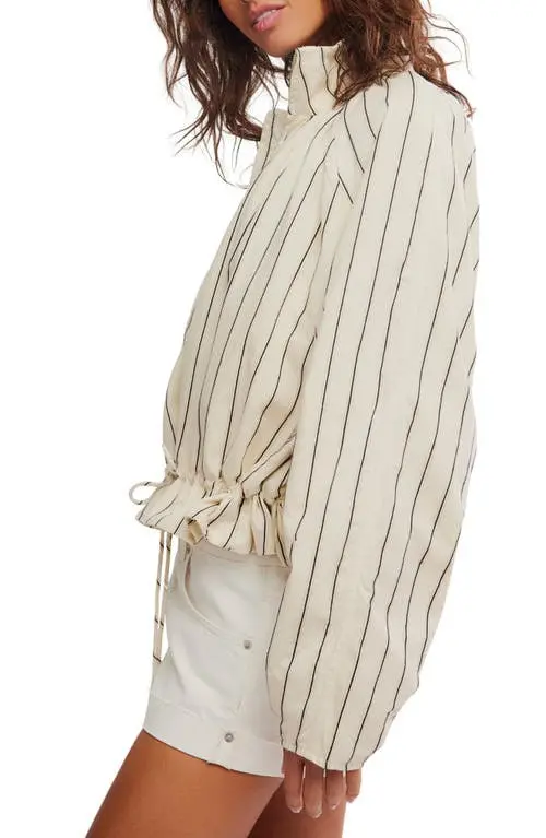 Free People Devon Stripe Ruffle Hem Jacket - Ivory Combo