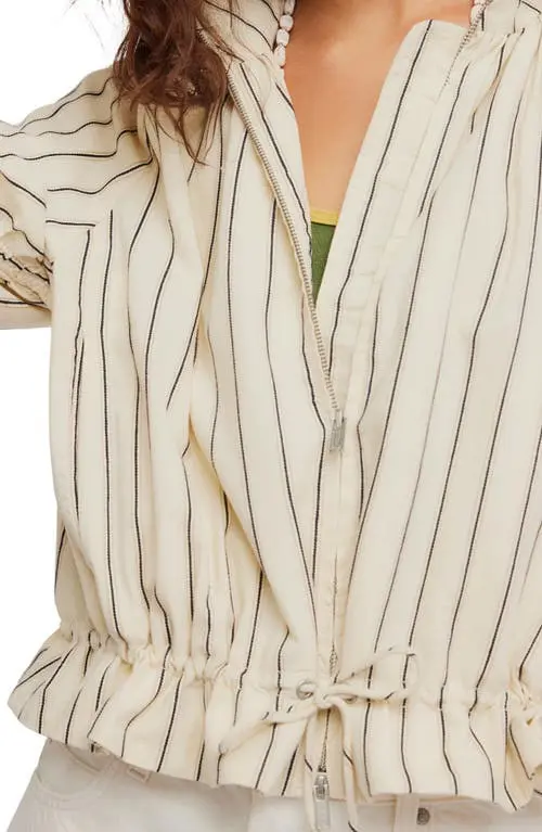 Free People Devon Stripe Ruffle Hem Jacket - Ivory Combo