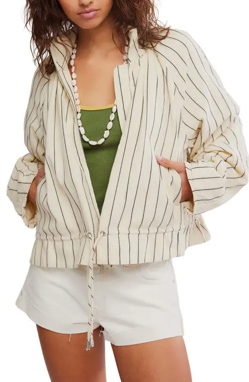 Free People Devon Stripe Ruffle Hem Jacket - Ivory Combo