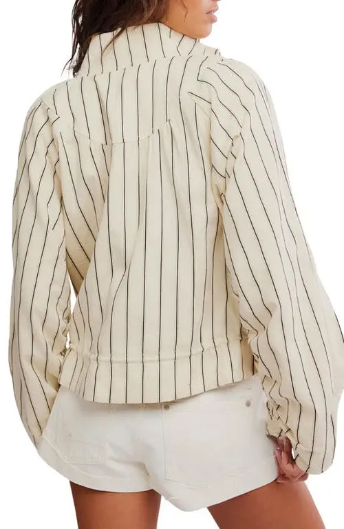 Free People Devon Stripe Ruffle Hem Jacket - Ivory Combo