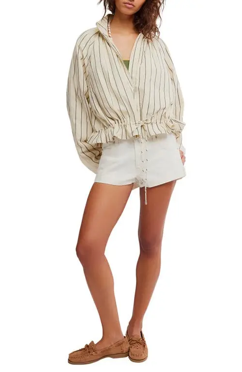 Free People Devon Stripe Ruffle Hem Jacket - Ivory Combo