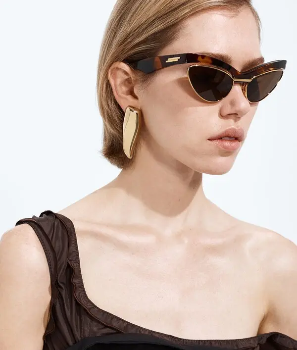 Bottega Veneta Duo Angle Cat Eye Sunglasses - Havana/brown